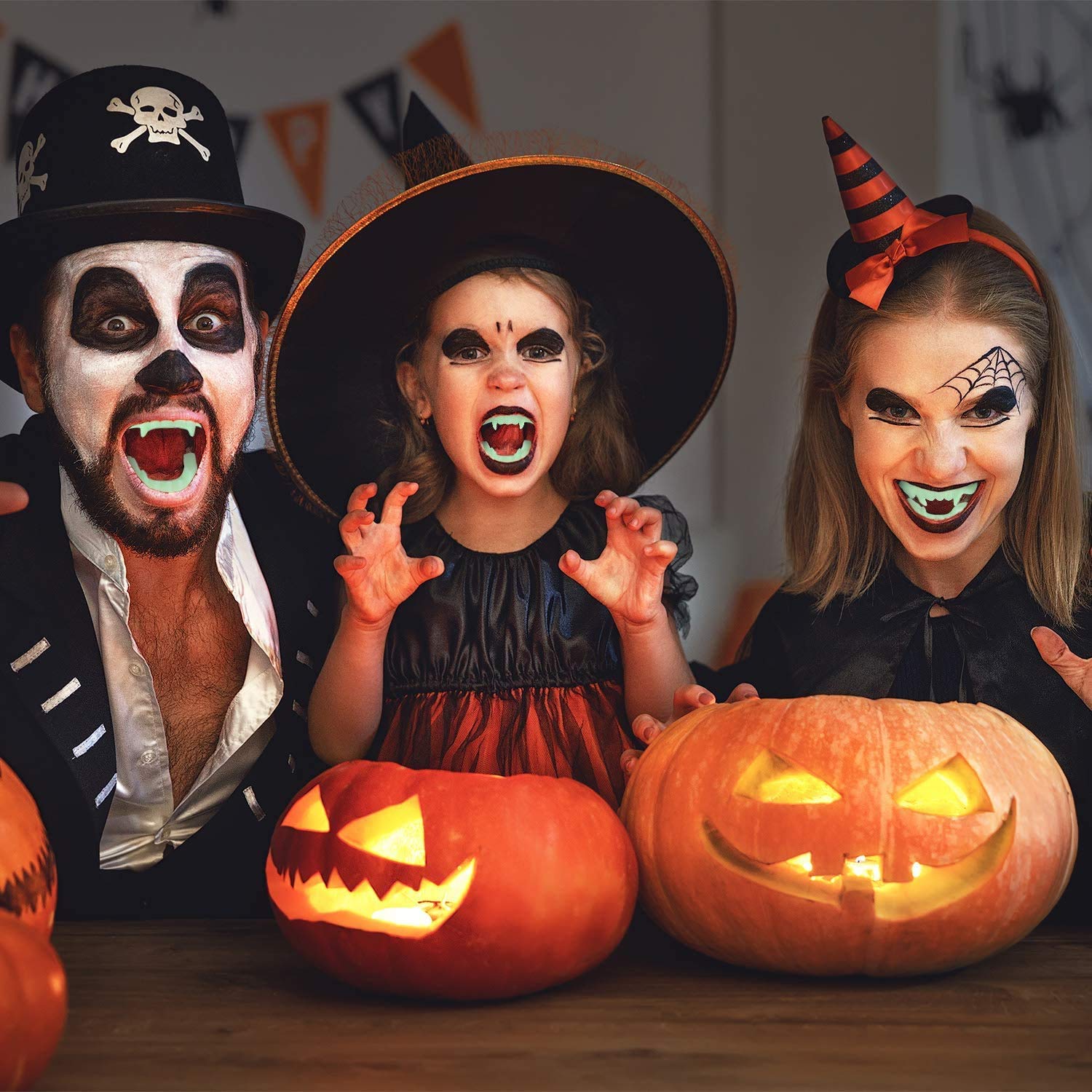 The Dreidel Company Halloween Teeth Glow in The Dark Fangs, Dress-Up, Pretend Play (12-Pack)