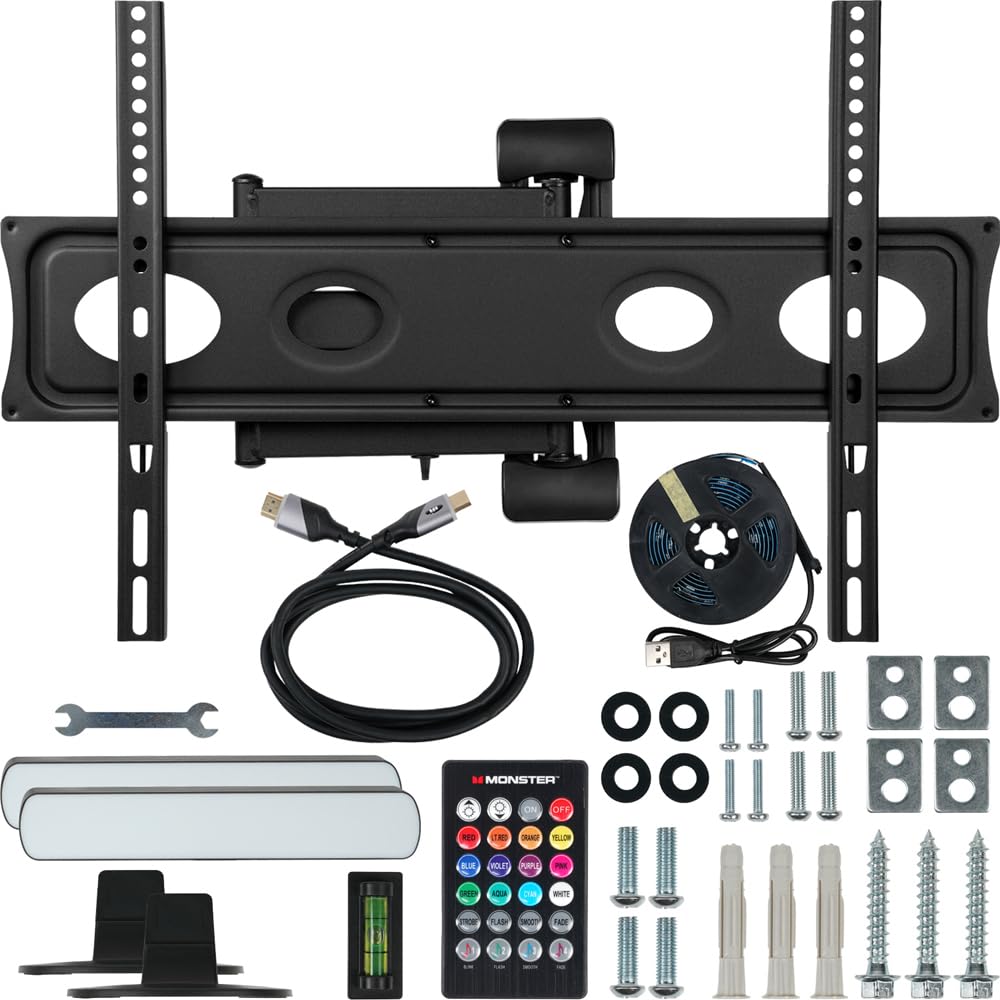 SAMSUNG QN43LS03BA 43 inch The Frame QLED 4K UHD Quantum HDR Smart TV Bundle with Monster TV Full Motion Wall Mount for 32"-70" with 6 Piece Sound Reactive Lighting Kit
