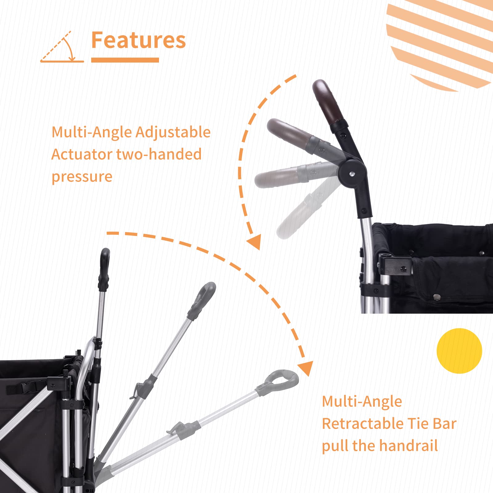 Stroller Wagon for 2 Kids, Wagon Cart Featuring 2 Seat with 5-Point Harnesses and Adjustable Canopy, Foldable Push-Pull Rod Wagon Stroller for Garden, Stroller, Camping, Grocery Cart (Black)