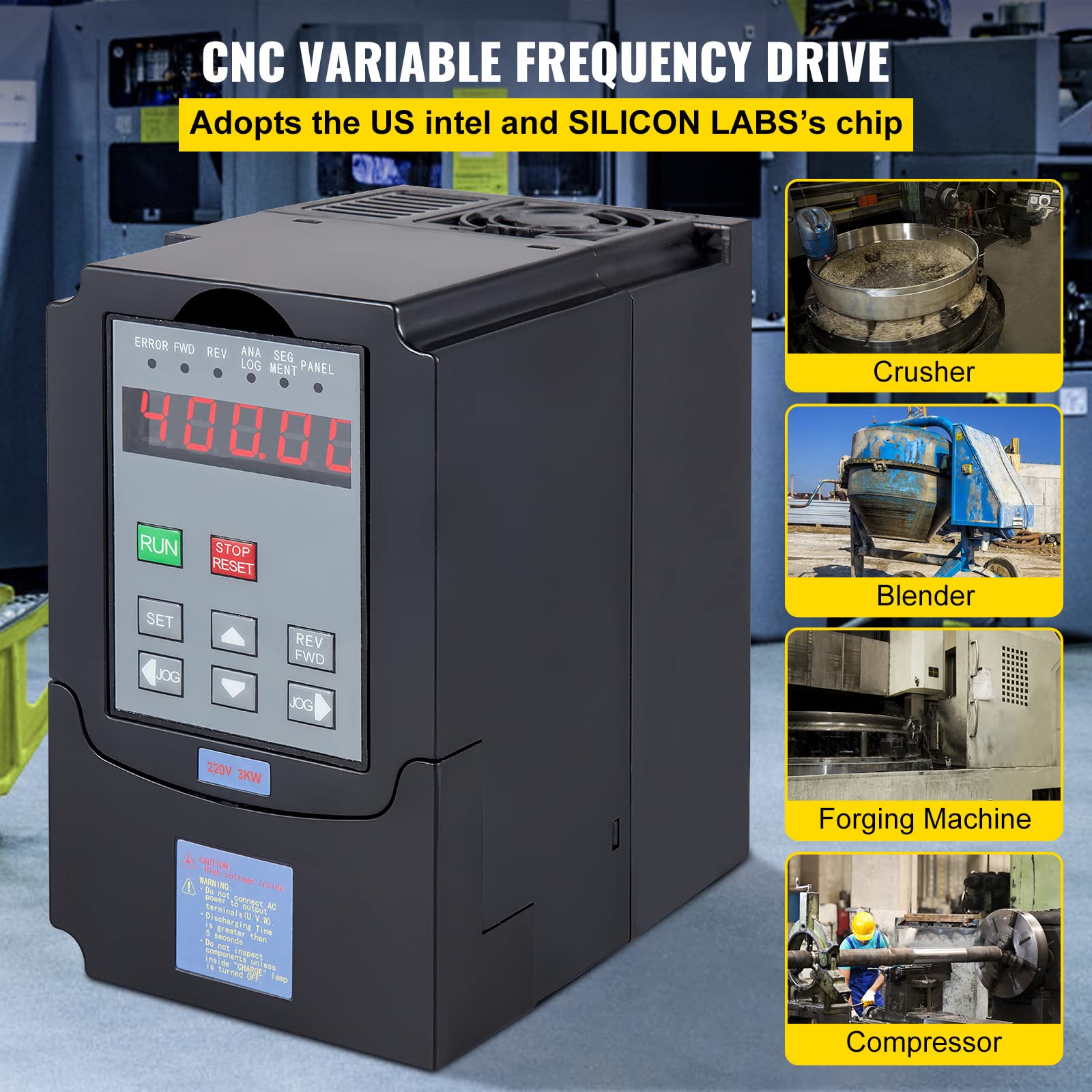 VEVOR VFD 7.5KW,Variable Frequency Drive 35A,CNC VFD Motor Drive Inverter Converter 220V,for Spindle Motor Speed Control (1or 3 Phase Input, 3 Phase Output)