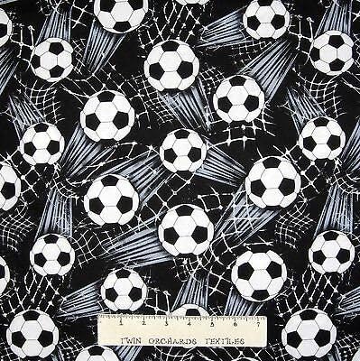 Strong-Store Sports Fabric - Soccer Ball & Net Toss Black White - Yard 100% Cotton