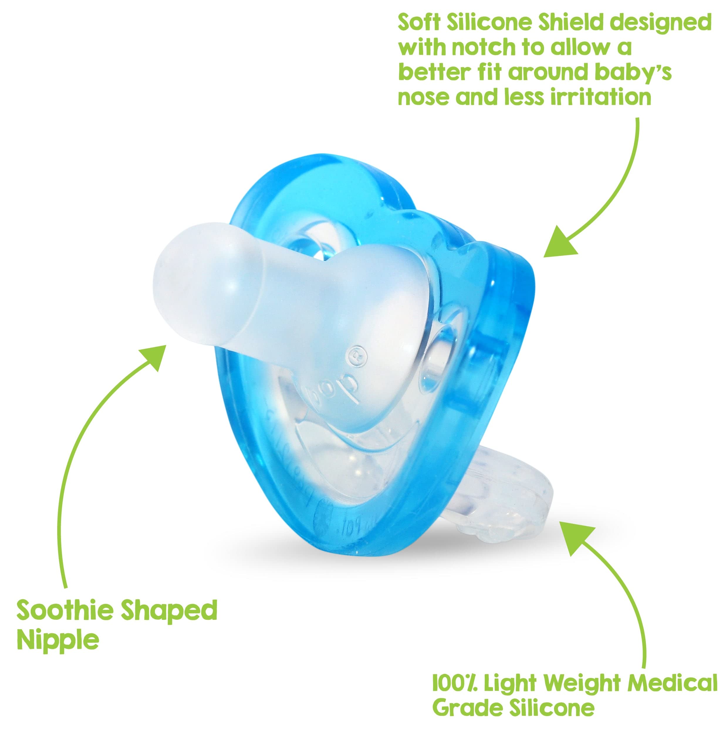 RaZbaby JollyPop Newborn Pacifier 0-3 Months - Soft, BPA-Free Silicone, USA-Made, Durable One-Piece, Dishwasher Safe, Sterilizable - Blue, Pack of 2