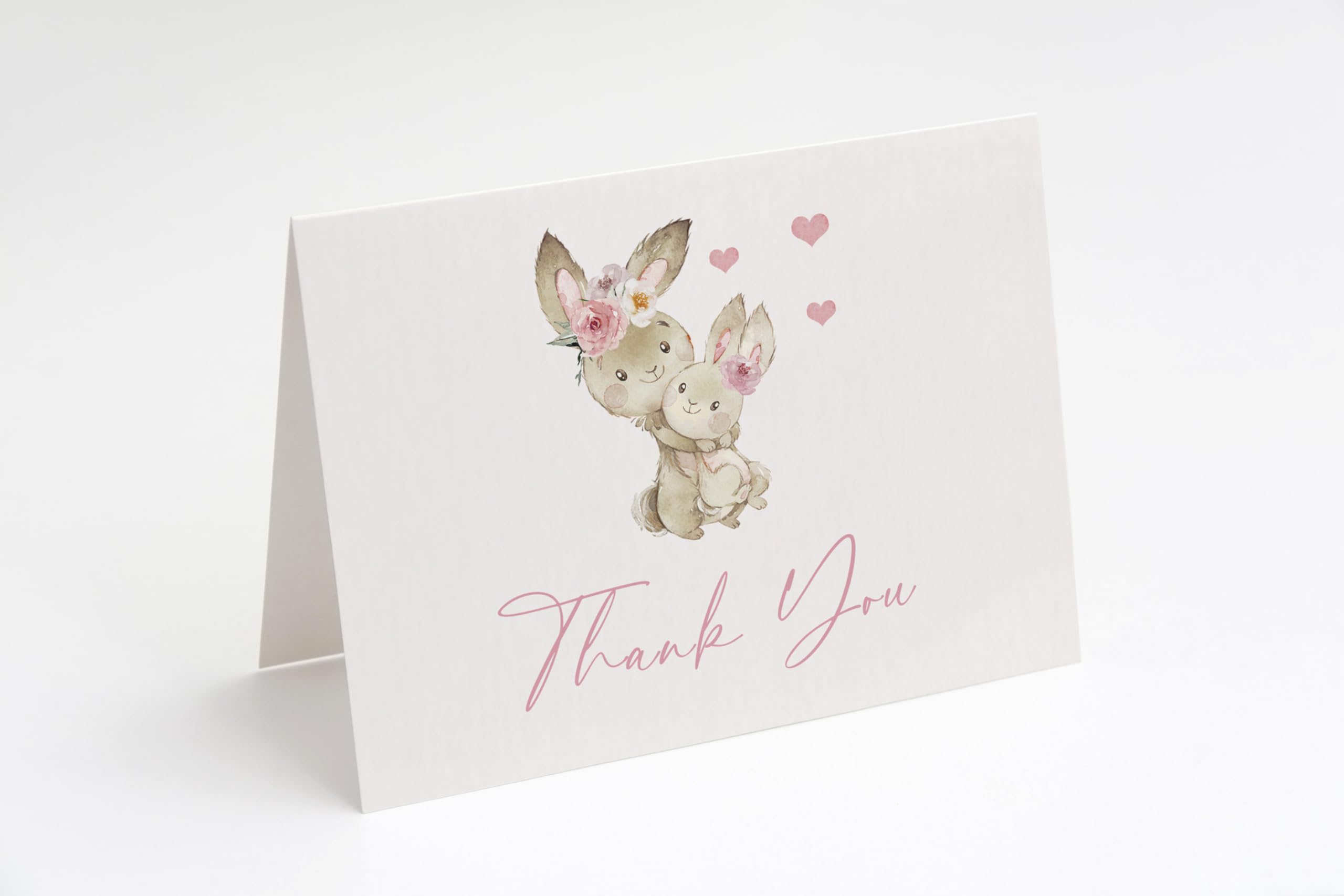 The Invite Lady Bunny Baby Shower Thank You Cards Sweet Little Bunny Rabbit Pink Thanks Printed Thank You Notes (24 Count)
