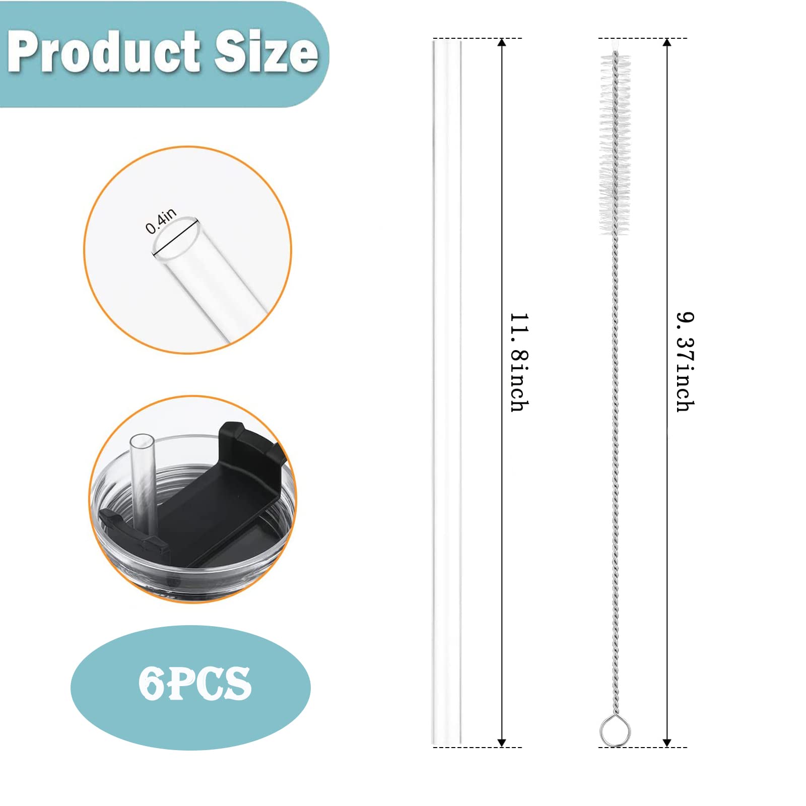 ZOFTBIGK Silicone Straw Replacement 40 oz for Stanley Adventure Travel Tumbler,6 Pcs Reusable Straws Silicone Straws with Cleaning Brush Compatible with Stanley 40oz Stanley Cup Stanley Water Jug.