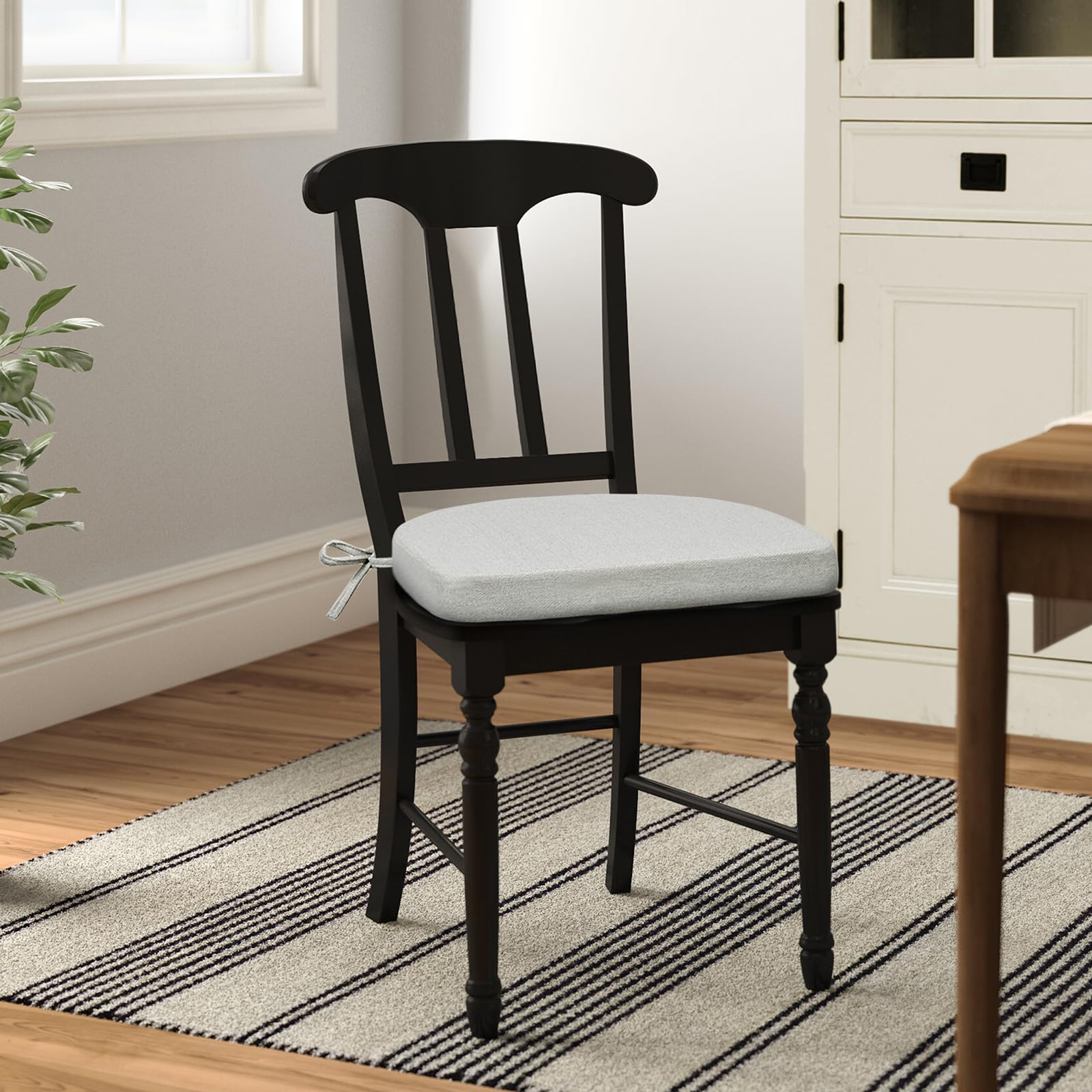 Shinnwa Chair Cushion with Ties for Dining Chairs [17 x 16.5 Inches] Non Slip Kitchen Dining Chair Pad and Seat Cushion with Machine Washable Cover - Off White