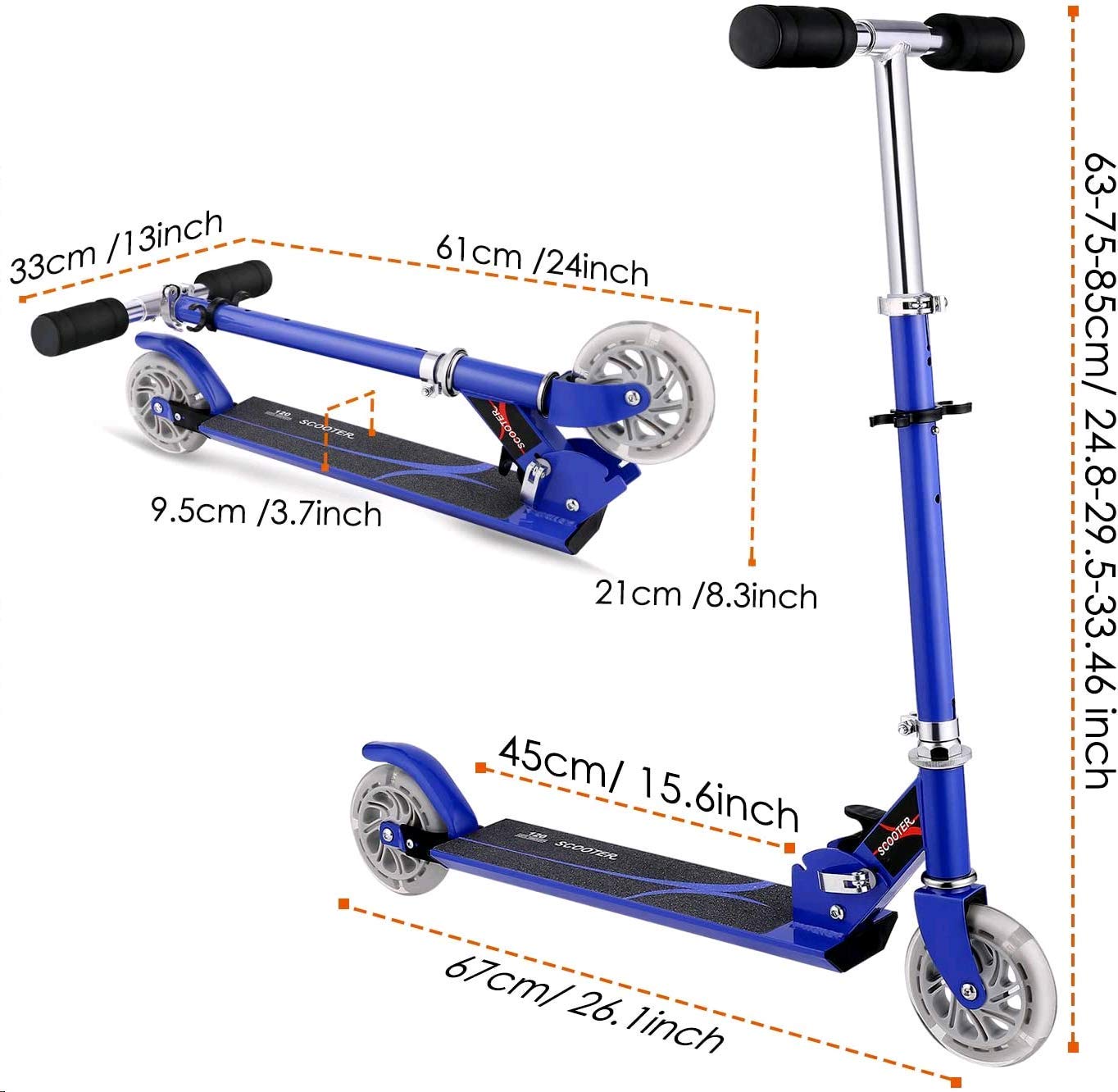 WeSkate Scooter for Kids Foldable 2 Wheel Light Up Kick Scooter for Girl Adjustable Height Gift for 3-14 Years