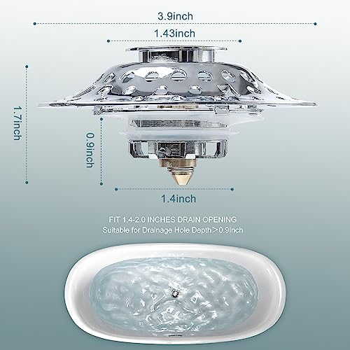 Universal 2 in 1 Bathtub Stopper & Drain Hair Catcher , Upgraded Pop Up Tub Stoppers with Dual Filtration Design ,Anti-Clogging Bathtub Drain Cover,Bath Tub Drains Plug for 1.4"-2.0" Drain Hole