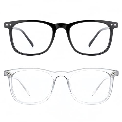 TIJN Blue Light Glasses 2 Pack Square Lightweight Computer Screen Glasses for Women Men Teens Anti Eyestrain