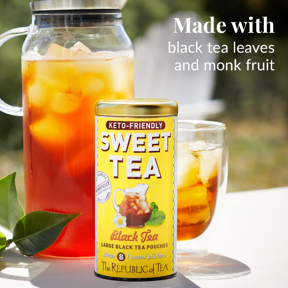 The Republic of Tea β Keto-Friendly Sweet Iced Black Tea, 8 Large Quart-Sized Iced Tea Pouches, Naturally Caffeinated