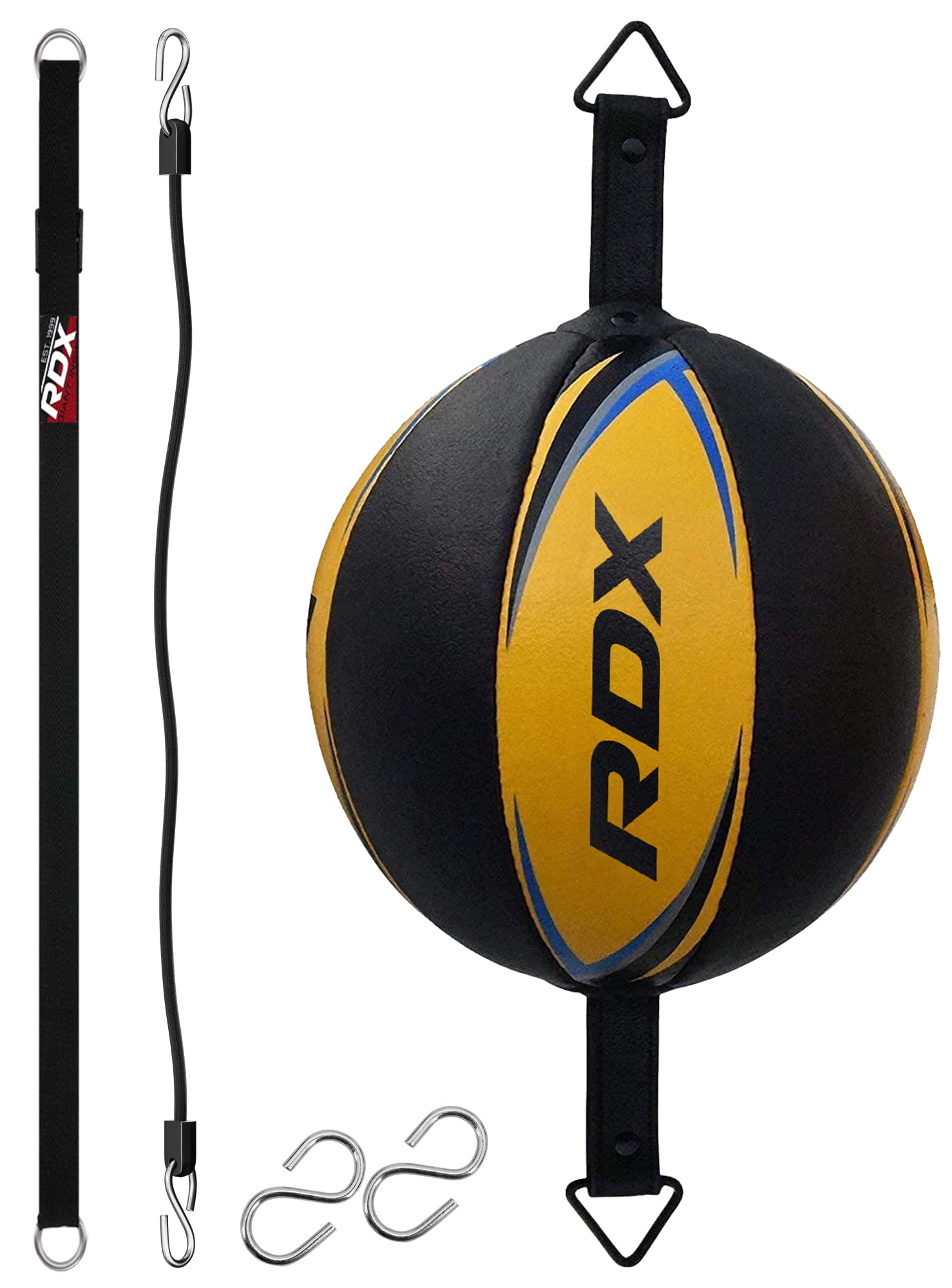 RDX Double End Speed Ball Leather Boxing Double End Speed Ball Bag MMA Double End Dodge Ball Punching Training Floor to Ceiling Rope Workout (Golden)