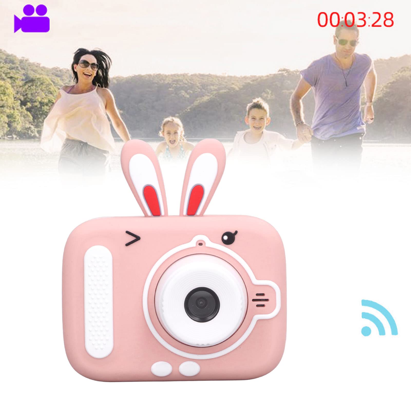 Video Camera Toy, 2.0 Inch Color Display Children Camera Rich Effects Auto with 32G Memory Card for Birthday (Pink)