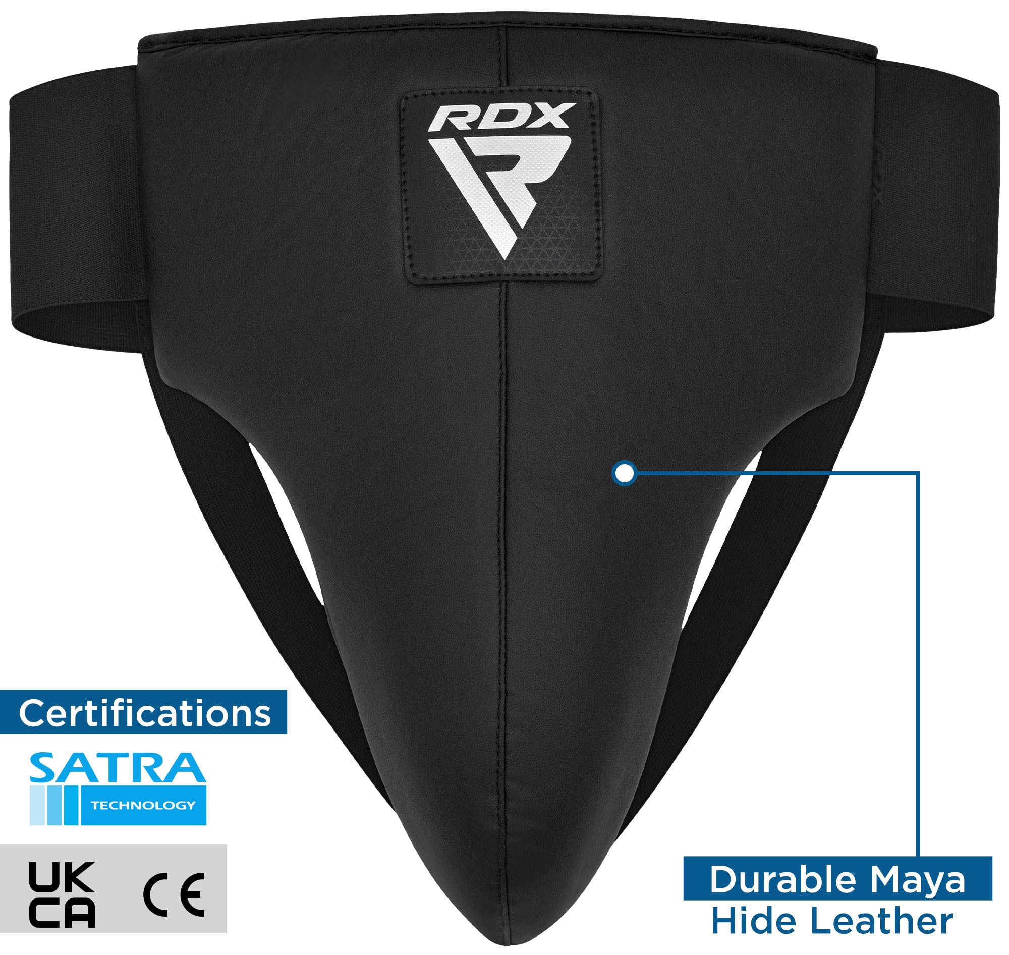 RDX Groin Protector for Boxing, Muay Thai, Kickboxing and MMA Training, Maya Hide Leather Abdo Gear for Martial Arts , SATRA Approved Abdominal Guard for Karate and Taekwondo (Black, Large)