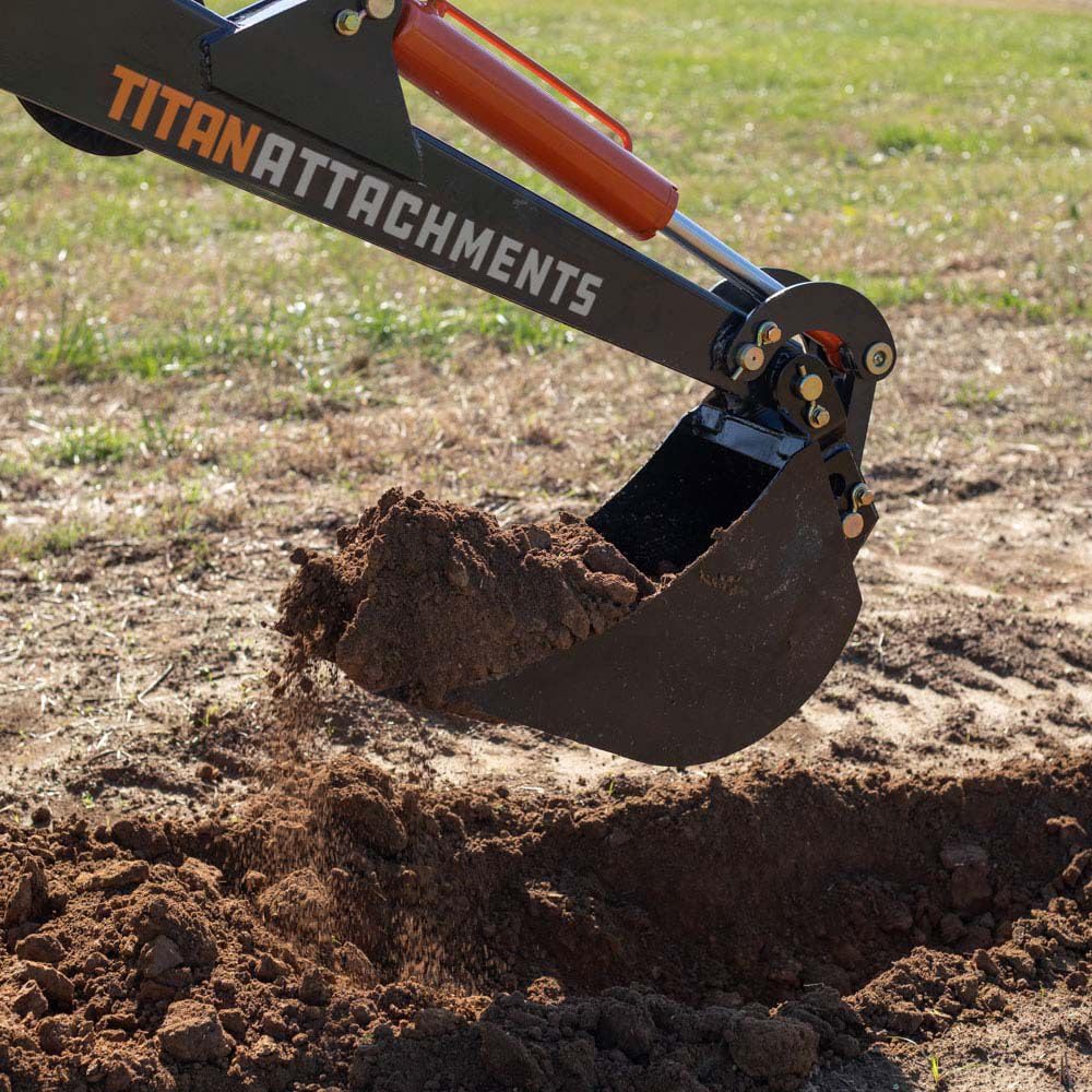 Titan Attachments 8in Wide Backhoe Bucket, 3-Carbon Steel Teeth, Hydraulic Tilt Backhoe & Excavator Attachment
