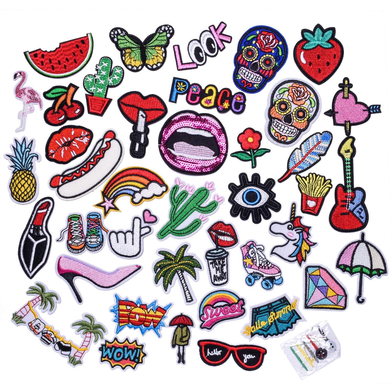 Wlkq Embroidered Patch Accessories Assorted Size DIY Patches Sew On/Iron On Patches Applique for Jackets Jeans Pants Backpacks Clothes (Wappen-07-42Pcs)