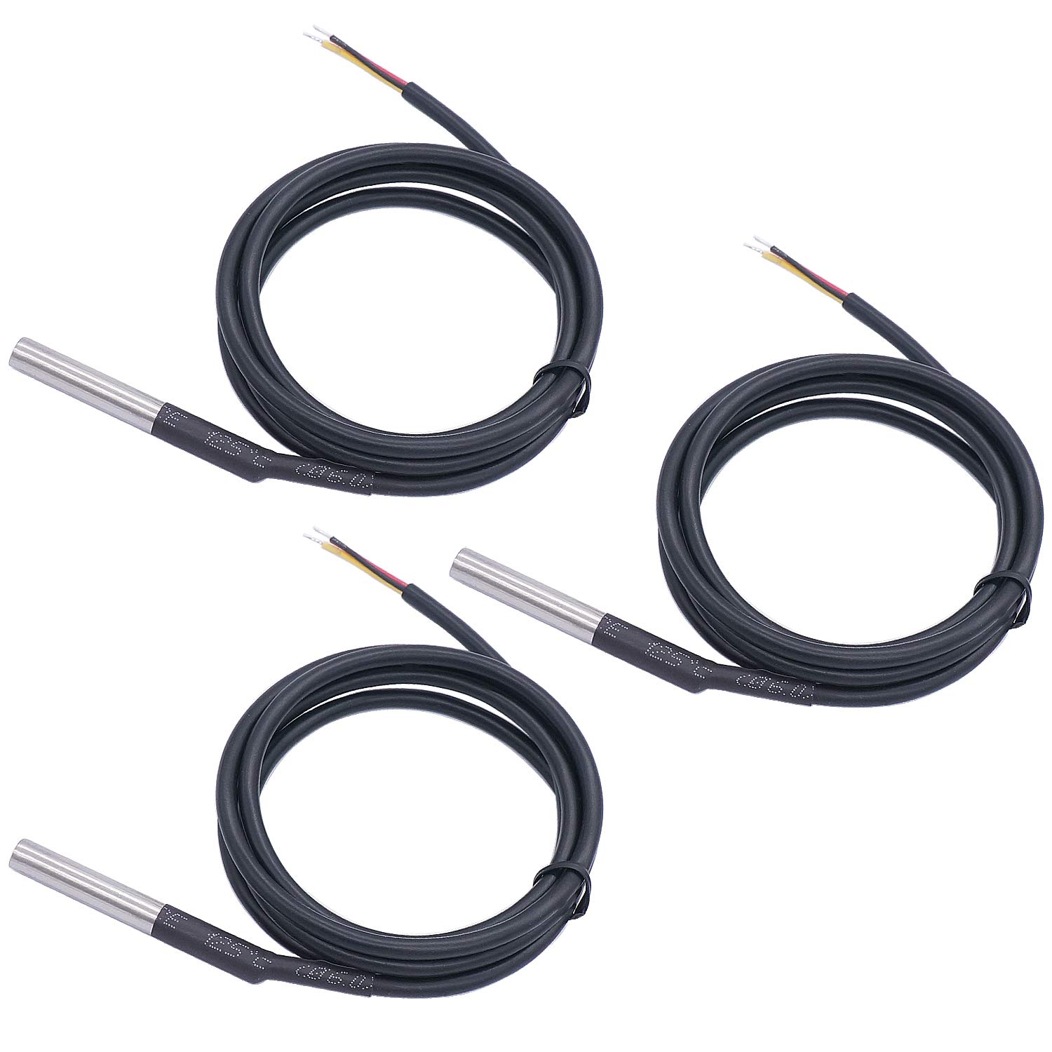 Twidec/ 3Pcs DS18B20 Waterproof Temperature Sensors 1M Length Digital Thermal Stainless Steel Probe Temperature Controller DS18B20-1M