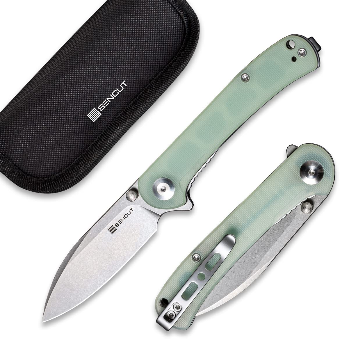 SENCUT Scepter Flipper Pocket Knife, Micarta Handle Lightweight Liner Lock Folding Knives With Reversible Pocket Clip For EDC Outdoor SA03D (Brown Micarta)