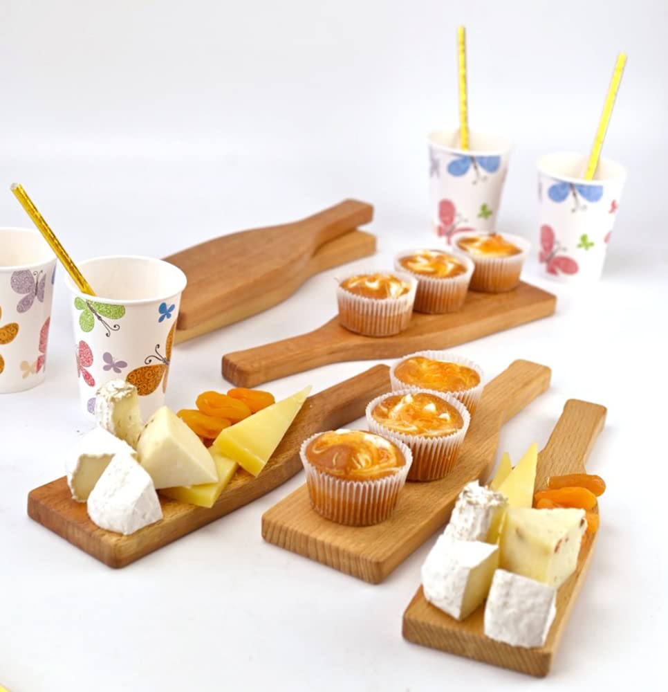 WOODLA Individual Charcuterie Cheese Serving Boards Set of 6 Pcs, Mini Wood Cutting Board with Handle, 11x3 Inches