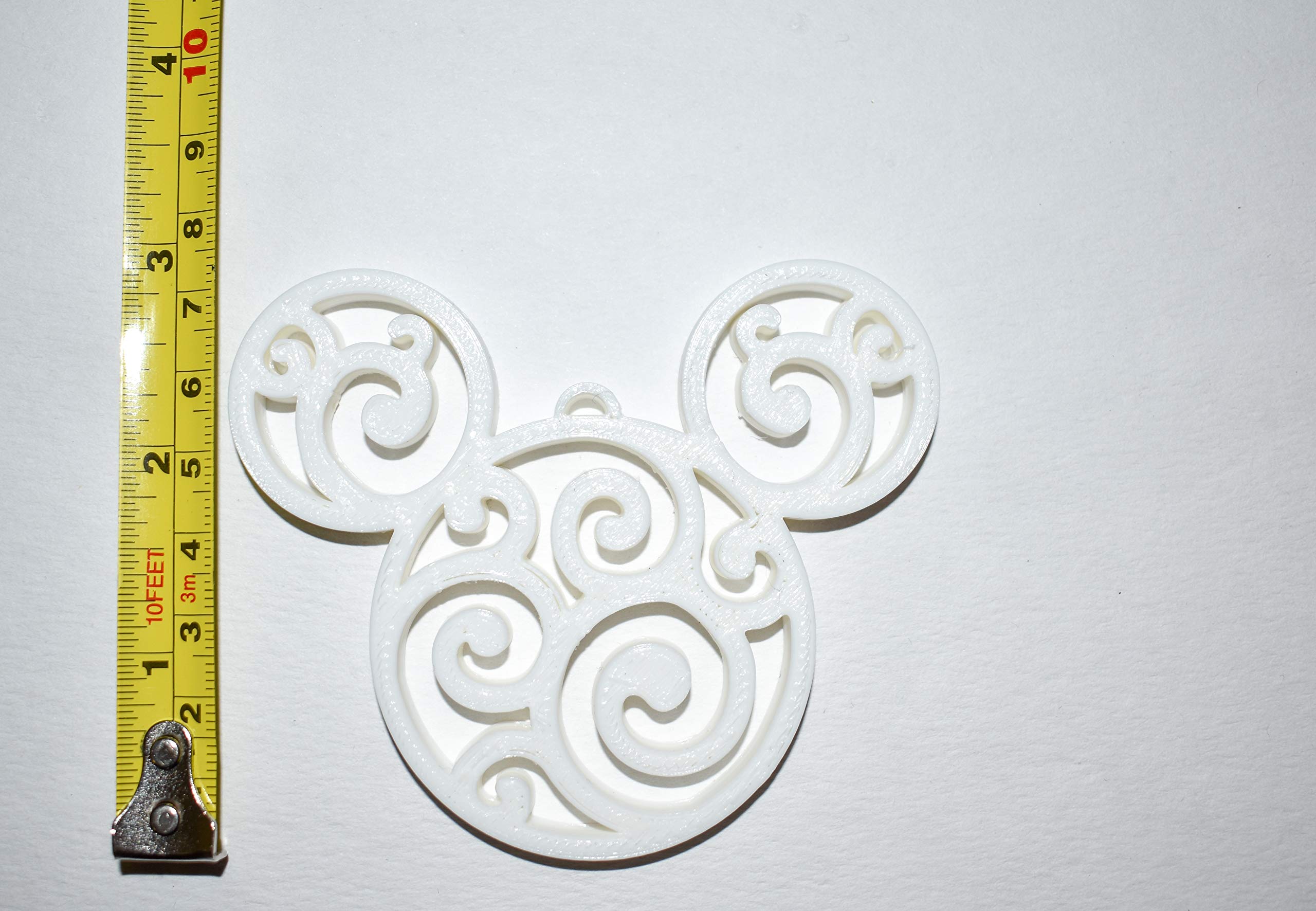 Themed Magical Mouse Head Ears Swirl Design Cartoon Character Hanging Ornament Holiday Christmas Decor 3D Printed Made in USA PR2235 (White)