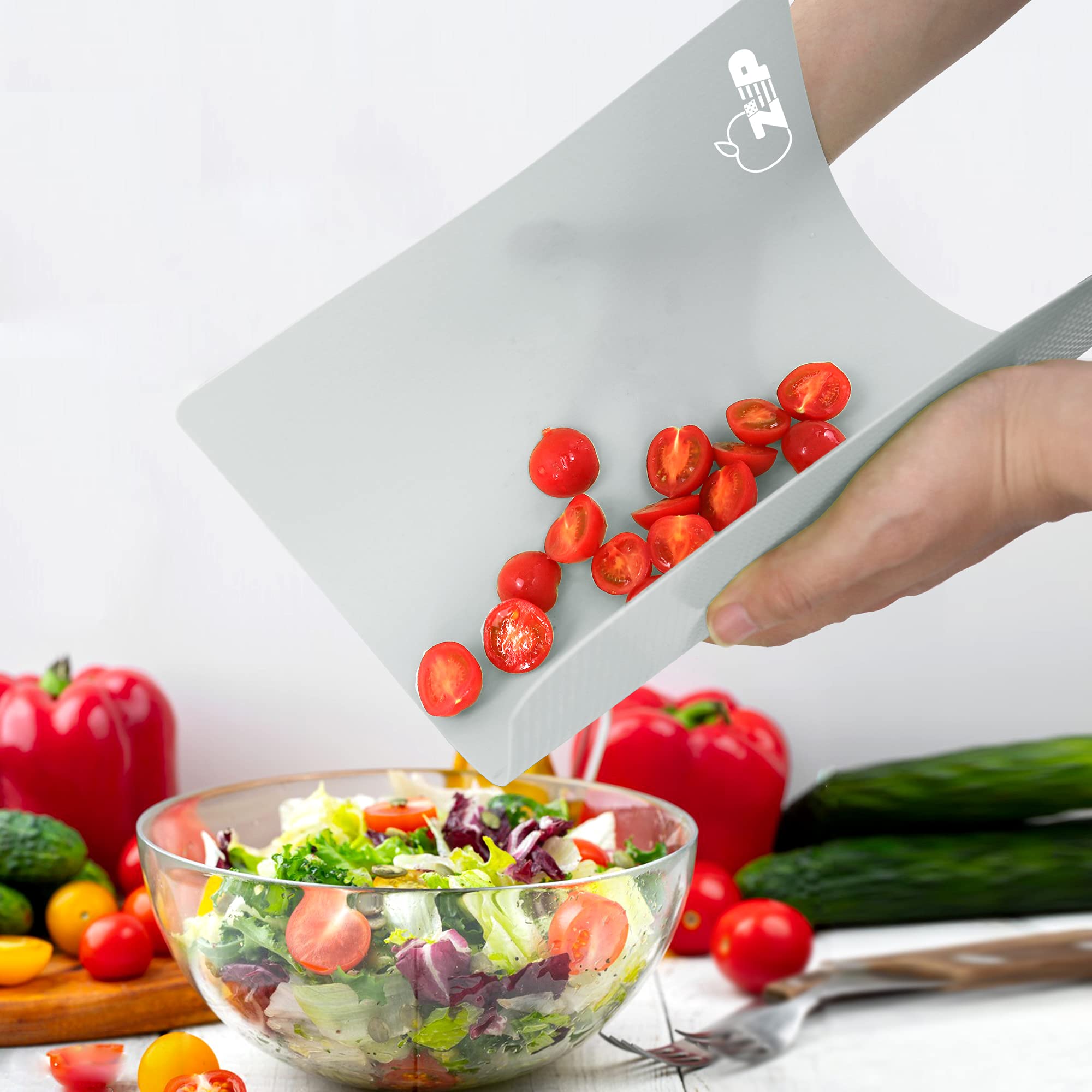 ZVP Flexible Plastic Cutting Board Set of 8 Gradient Color, Colorful Chopping Boards, BPA Free Mats, Non-Slip, Dishwasher Safe, 15x12 Inch, Gray Neutral Colors