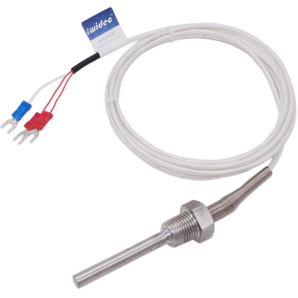 Twidec/2M NPT 1/4"inch (6X50MM) Pipe Thread PT100 Temperature Sensor Probe 3 Wire Temperature Controller (-200~250℃) Waterproof and Antirust 304 Stainless Steel Thermocouple MT-2258PA-1/4