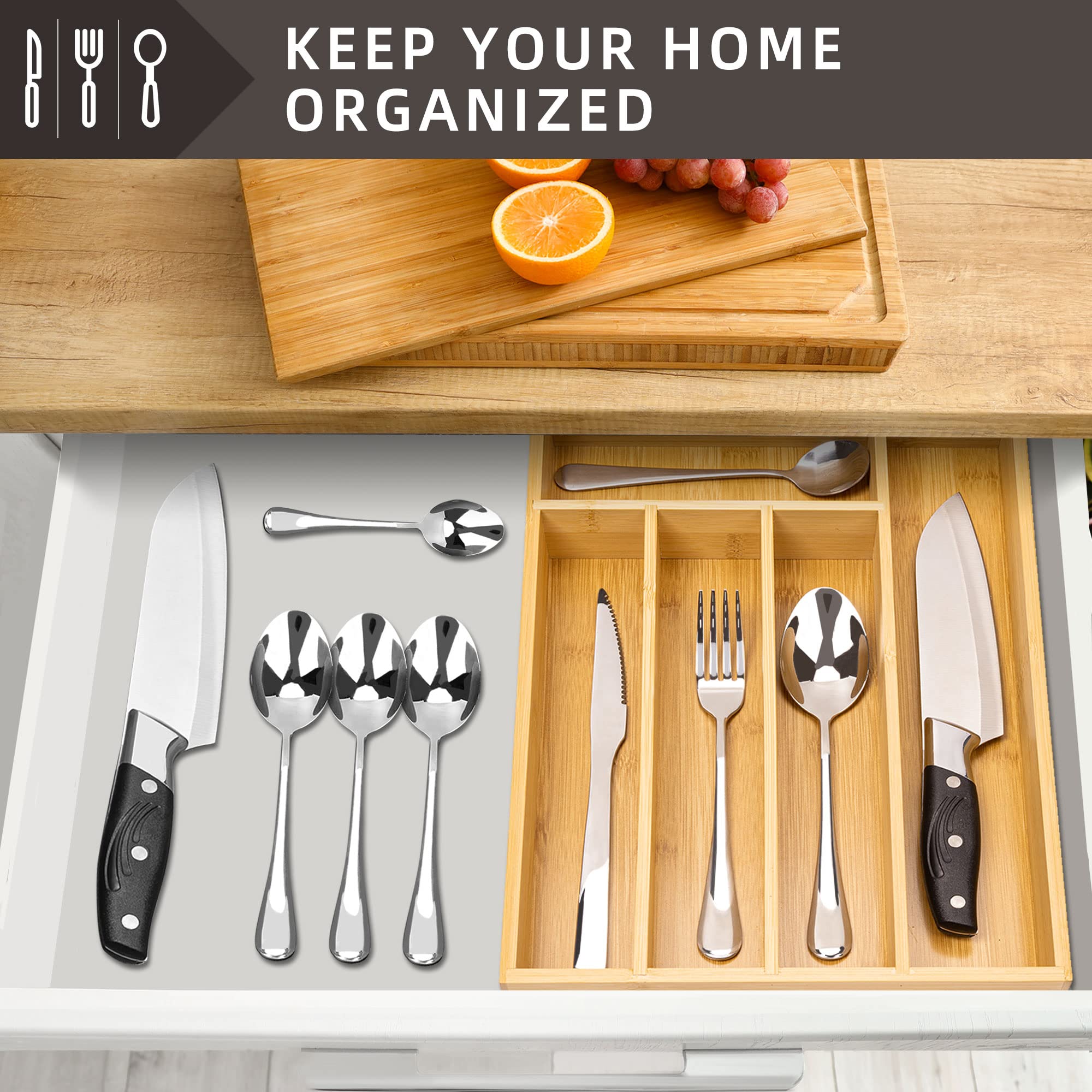 Upassion Silverware Organizer Bamboo Kitchen Drawer Organizer Utensil Organizer Silverware Holder Cutlery Organizer in drawer Flatware Organizer Tray