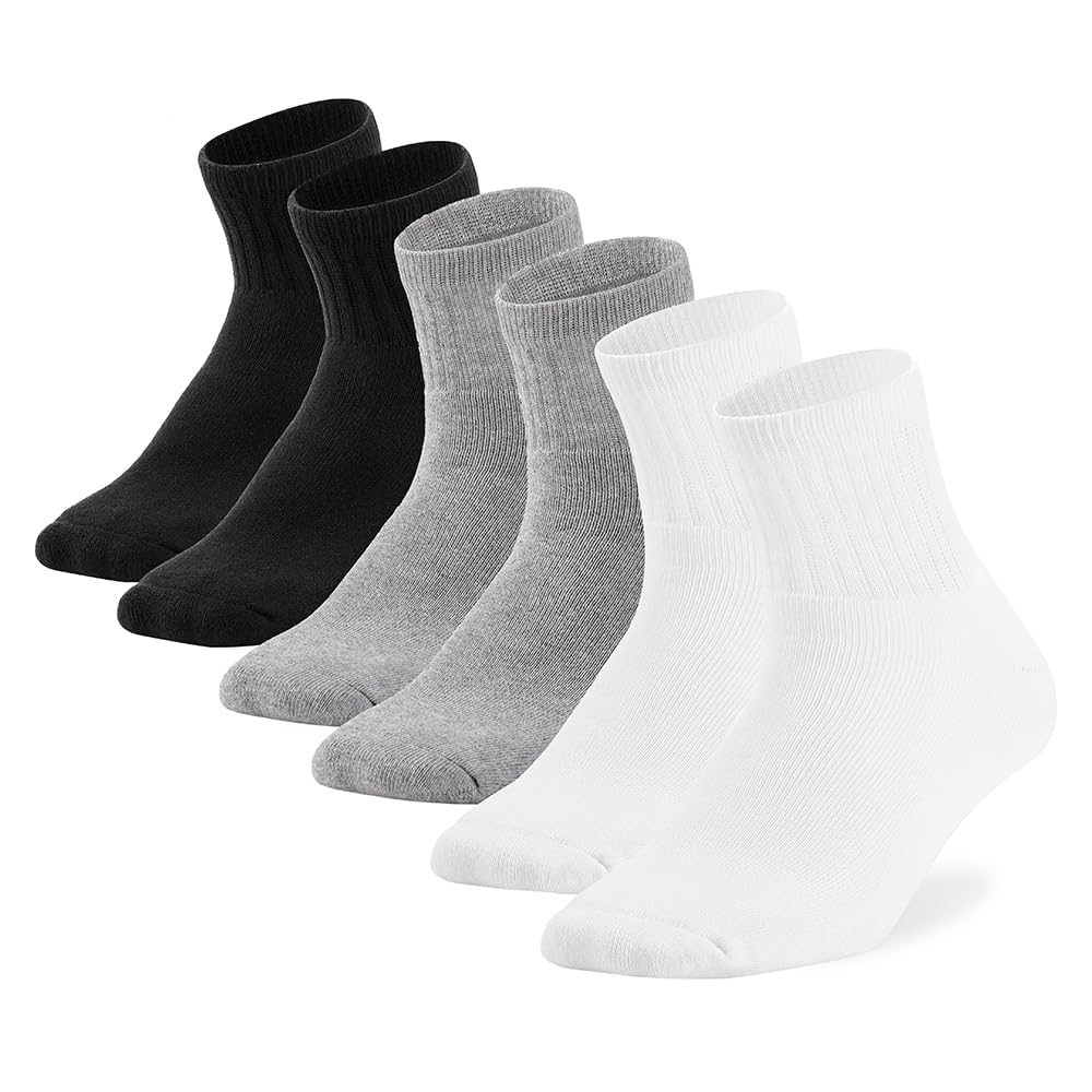 Womens Ankle Socks Full Cushioned Cotton Socks 6 Pairs Anti-blister Quarter Athletic Socks 7-10/10-13