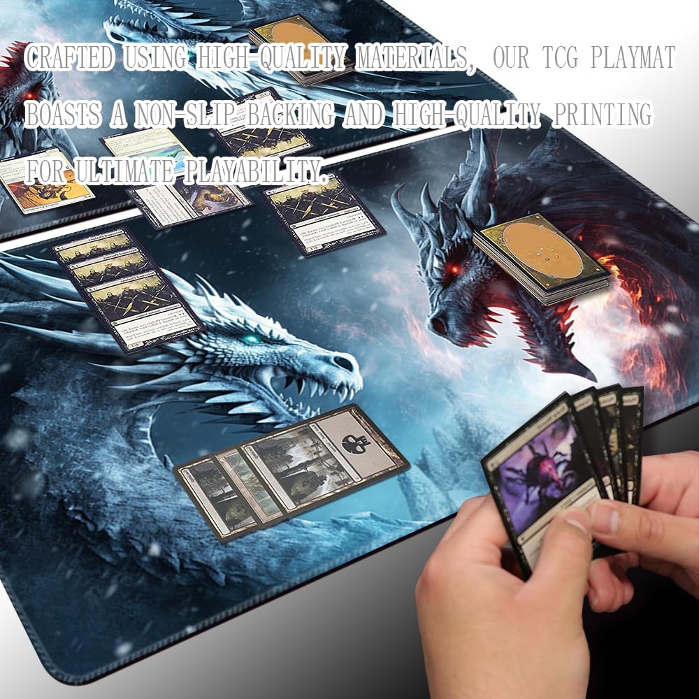 SIXTORE Premium Board Game 14x24in TCG Playmat Compatible for OCG CCG RPG MTG Playmats,Mousepad Desk Mats(Dragon Fight)