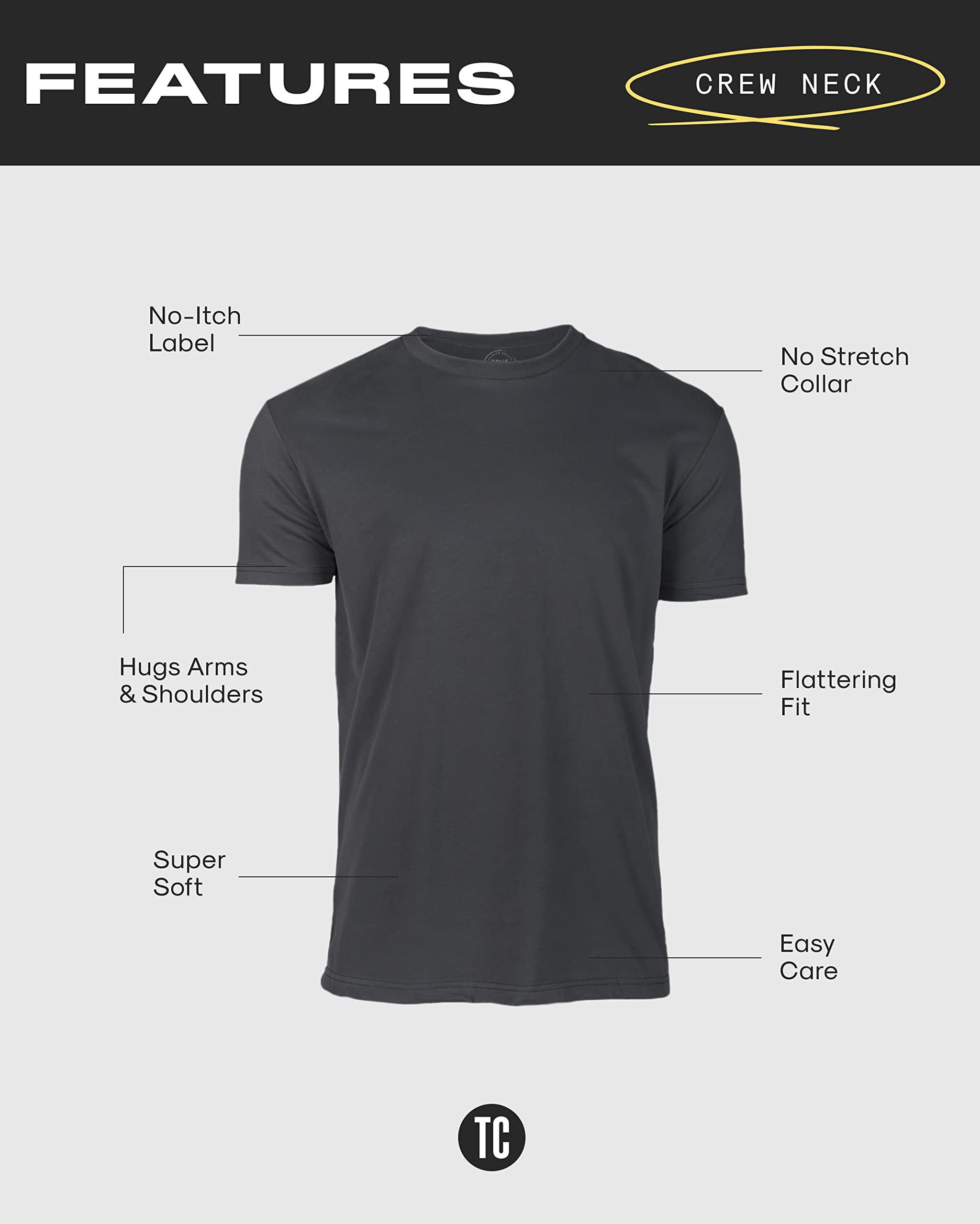 True Classic Long Sleeve Shirts for Men, Premium Fitted Crew Neck T-Shirts and Gifts for Men. Black