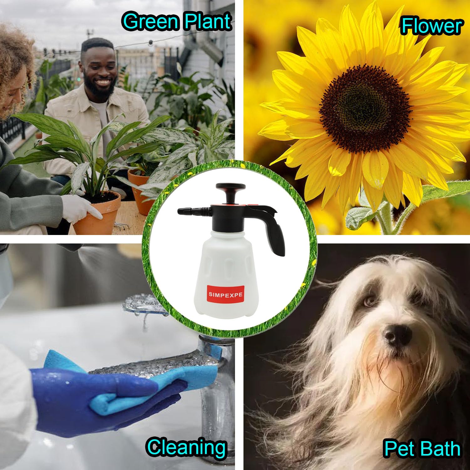 SIMPEXPE Handheld Garden Pump Sprayer, Lawn & Garden Pressure Water Spray Bottle with Adjustable Plastic Nozzle for Plants and Other Cleaning Solutions 0.5 Gal 2L