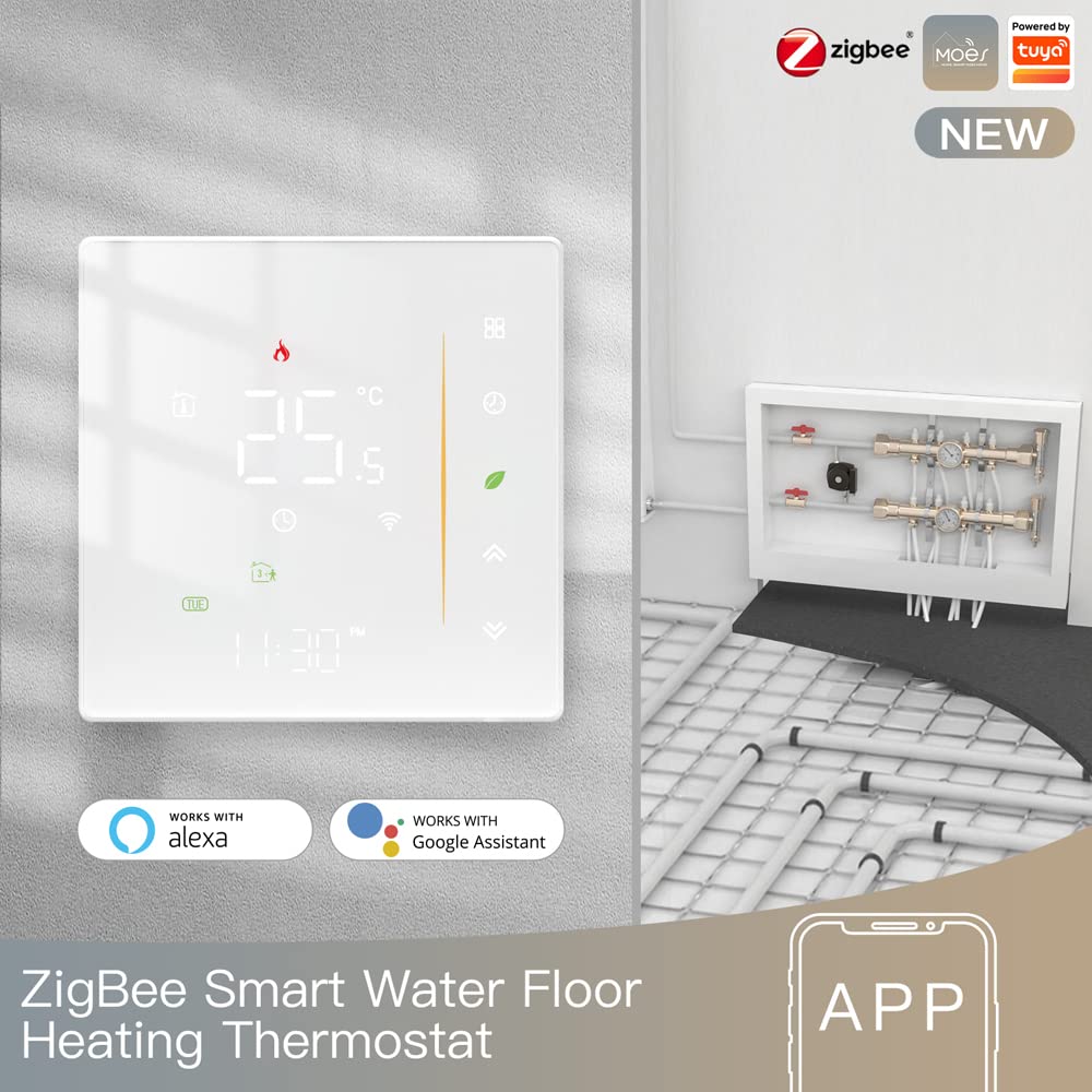 Tuya ZigBee Digital Display lit Temperature Controller Multifunctional Water/Electric Floor Heating Water/Gas Boiler Thermostat Compatible with Alexa and Google Assist