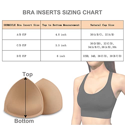 SERMICLE Bra Pad Inserts 4 Pairs, Bra Pads Sewn Padded for Sports Bra A/B C/D Cup Beige Black Optional (A/B Cup, Beige)