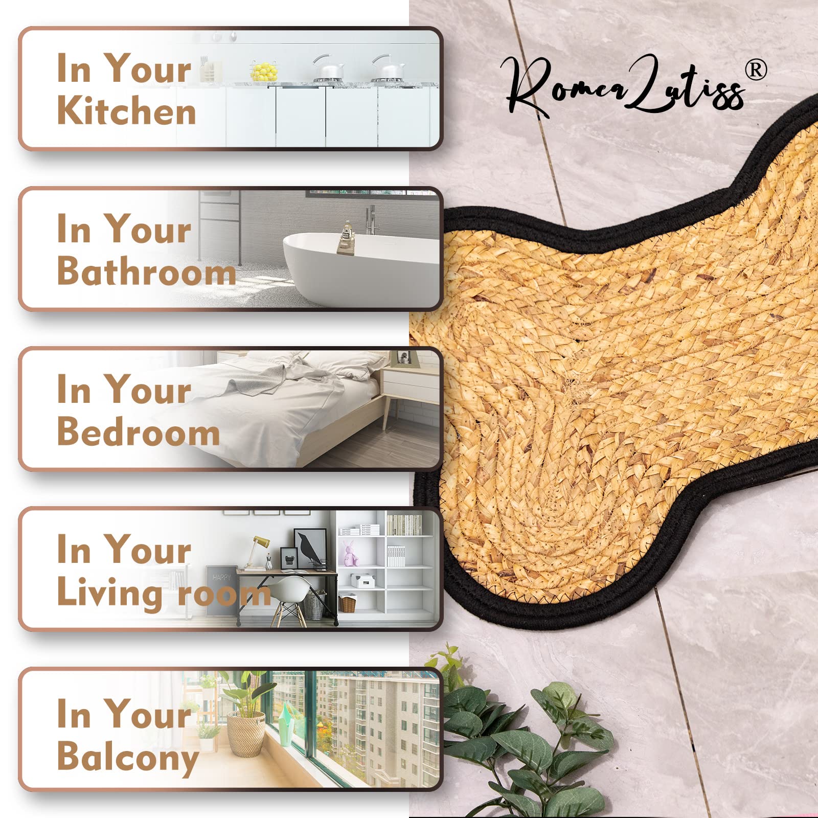 Romea Lutiss Hand Woven Farmhouse Braided Indoor mat pet mat Jute Area Rug (Dog Bone Rug)