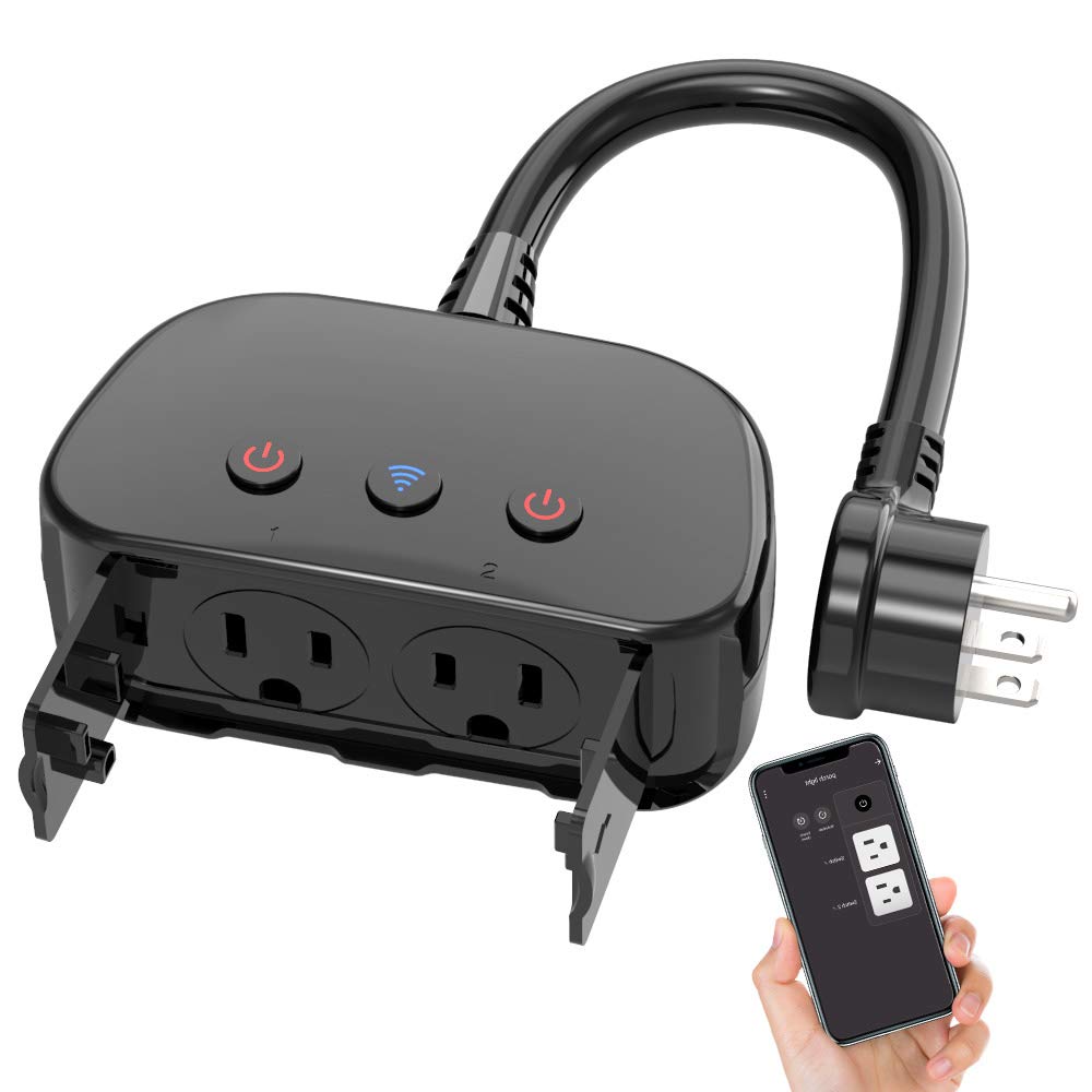 WAKYME Upgraded WiFi Outlet Outdoor Smart Plug Outdoor with 2 Outlets,No Hub Required,Wireless Remote Control Timer, Compatible with Alexa, Google Home and IFTTT (Smart Plug Outdoor)