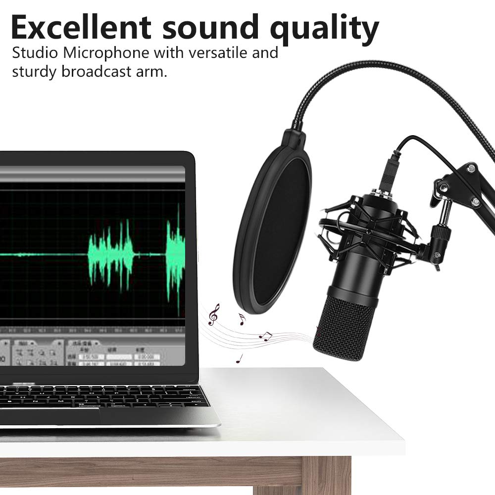 USB Condenser Microphone, Travor 192KHZ/24Bit Plug & Play PC Streaming Mic, USB Microphone Kit with Professional Sound Chipset Boom Arm Set, Studio Cardioid Mic for Recording YouTube Gaming Podcasting