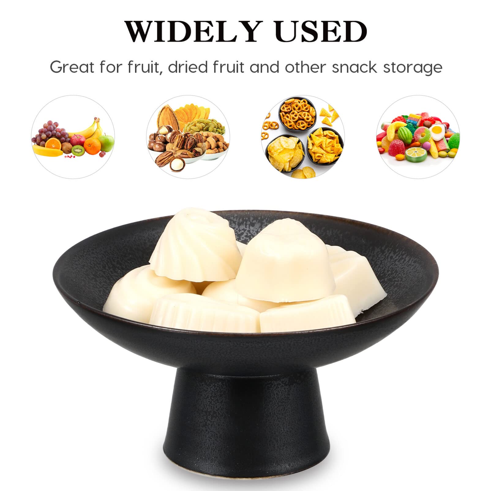 YARNOW Serving Fruit Tray ceramic display stand fruit bowl with base retro round fruit holder footed fruit display container for fruits snacks jewelry display stand black display stand Serving Bowl
