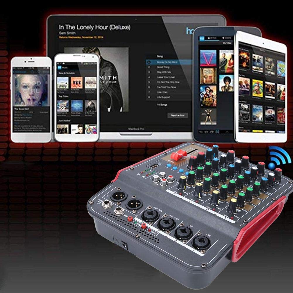 Walfront 4 Channels Audio Mixer Line Mixer Portable Mini Audio Mixer Professional Stereo Mixer Sound Board for School, LiveAaudio and Home Audio(US Plug)