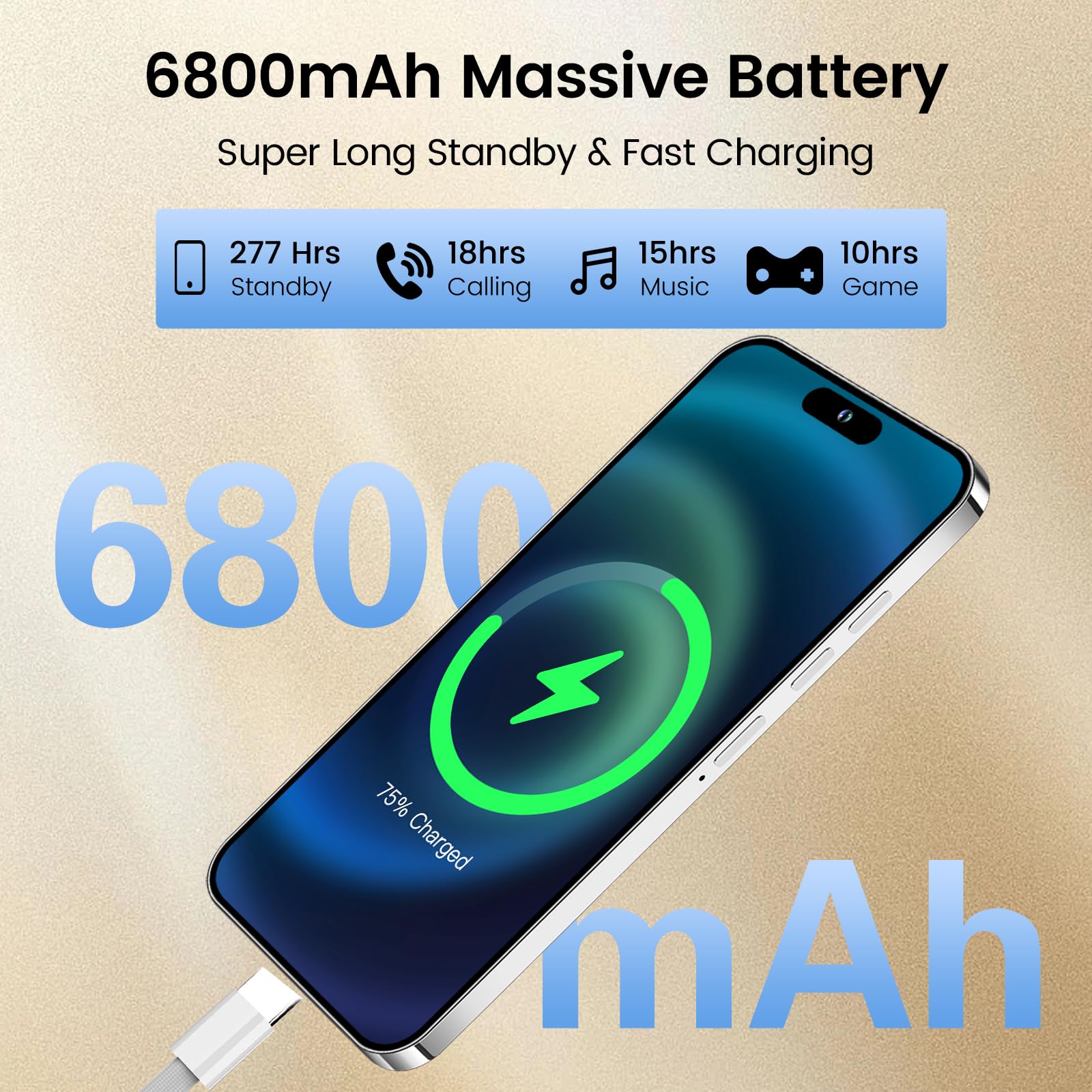 SANSHREUNI A14ProMax Unlocked Cell Phone, 6.82" FHD Screen 5G Smartphone with 64MP Camera, Octa-Core CPU, Face ID, GPS, Dual SIM 5G Phone (Silver)