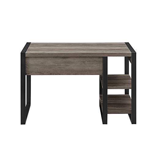 Walker Edison Modern Industrial Computer Gaming Desk Office Storage Shelves and Drawer with Electrical Outlet Home Office, 48 Inch, Grey Wash