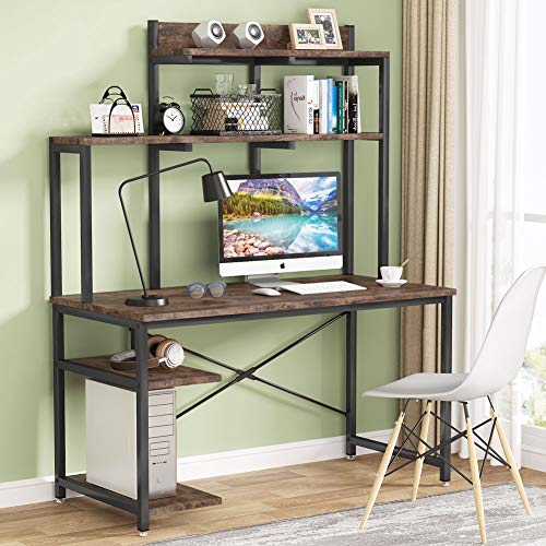 Tribesigns Computer Desk with Shelves and Hutch, 47 Inch Home Office Desk with Storage Bookshelf CPU Stand, PC Laptop Workstation Writing Study Table for Small Space, Space-Saving Desk (Walnut)