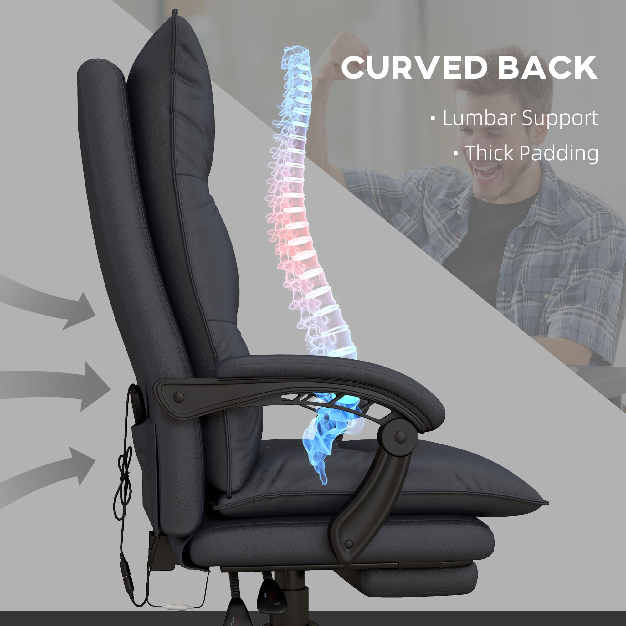 Vinsetto Executive Massage Office Chair with 6 Vibration Points, Microfiber Computer Desk Chair, Heated Reclining Chair with Footrest, Armrest, Double Padding, Charcoal Gray