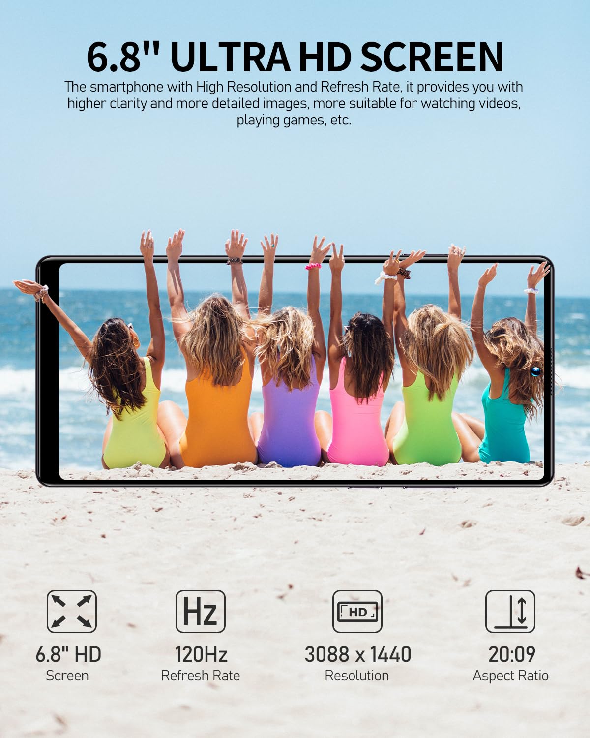 SANSHREUNI C21 Unlocked Smartphone, 6+256GB Android 13 Unlocked Phone, 6.8" HD+ 3088 x 1440 Resolution Cell Phone, Octa-Core CPU, 24+64MP Camera, 6000mAh Battery, Face ID/Dual SIM 5G Phone