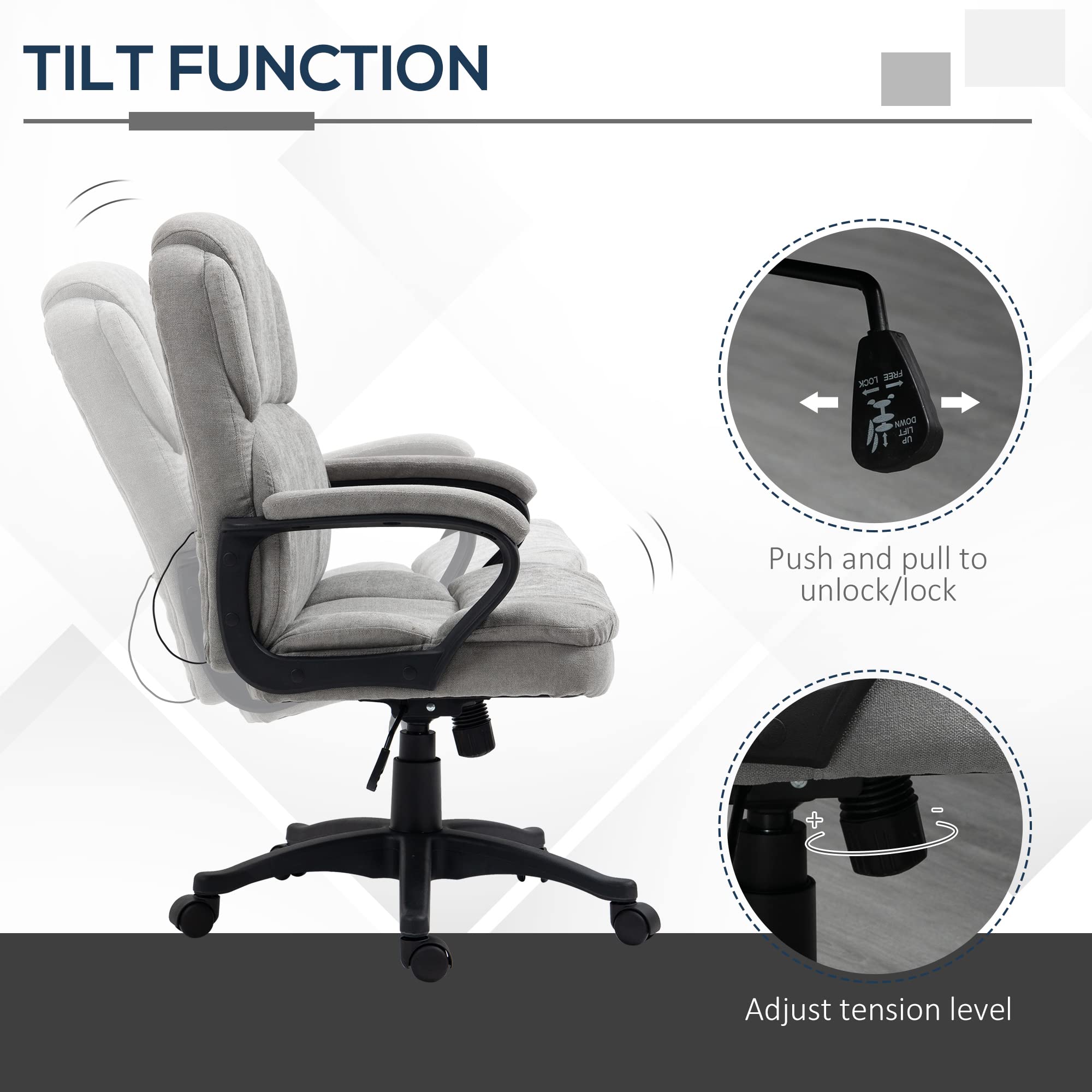 Vinsetto Massage Office Chair with 2 Vibration Motor Points, USB Power, Height Adjustable Executive Computer Chair, Comfy Desk Chair, Gray