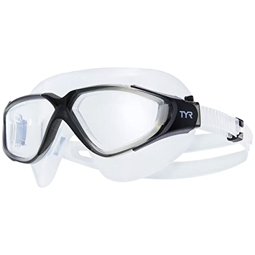 TYR Rogue Swim Mask Adult Fit, Clear/Black/Blue