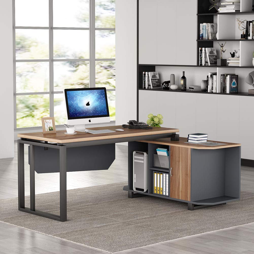 Tribesigns L-Shaped Desk, 55 Inch Executive Office Desk with File Cabinet, Modern Computer Gaming Desk Workstations for Home Office