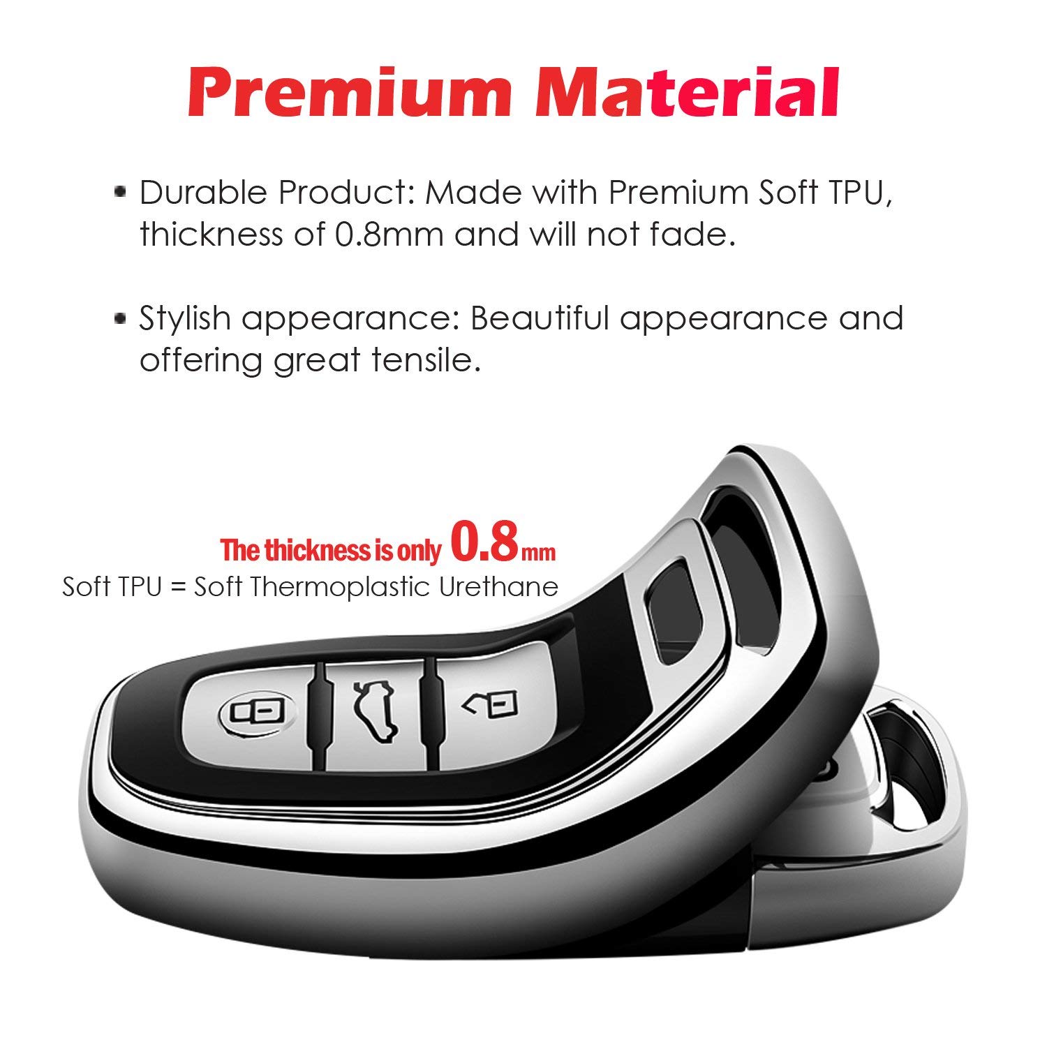 Tukellen for Audi Key Fob Cover Case,Premium Soft TPU 360 Degree Full Protection Key Shell Key Case Compatible with Audi R8 Q5 Q7 S3 S4 S5 S6 S7 S8 SQ5 RS5 RS7 A4 A5 A6 A7 A8 Keyless Entry (Silver)