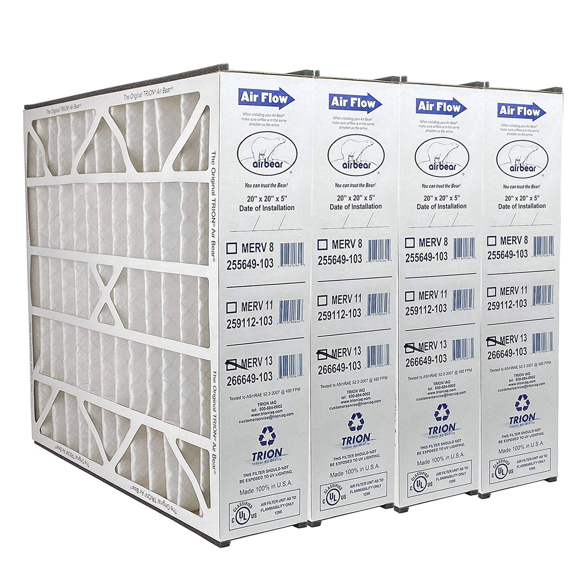 Trion Air Bear MERV 13 Air Purifier Filter Replacement with Factory Installed Double Gasket and Pleated Air Filter Media (4 Pack)