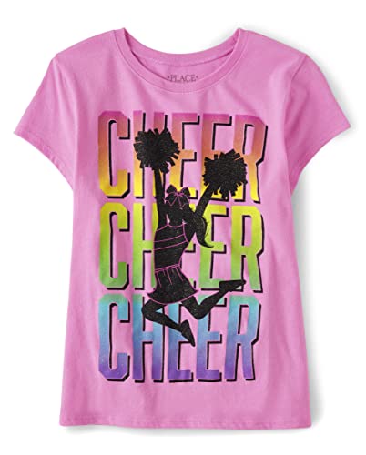 The Children's Place Girls' Sports Short Sleeve Graphic T-Shirts, Cheer, Medium