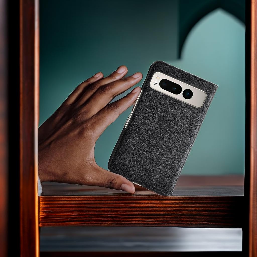 TYXDKJ Alcantara Case for GooglePixel Fold,Handmade Half-Wrapped Synthetic Suede Cover (Black)