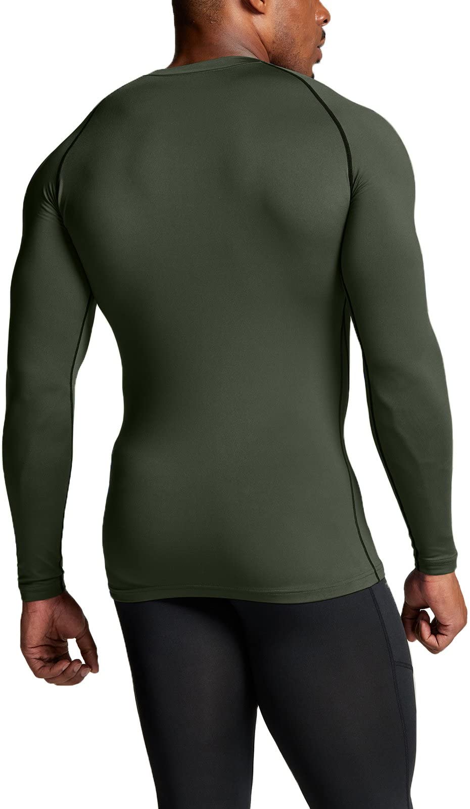 TSLA Men's Thermal Long Sleeve Compression Shirts, Athletic Base Layer Top, Winter Gear Running T-Shirt, Heat Core 2pack Black & Red/Olive, Large