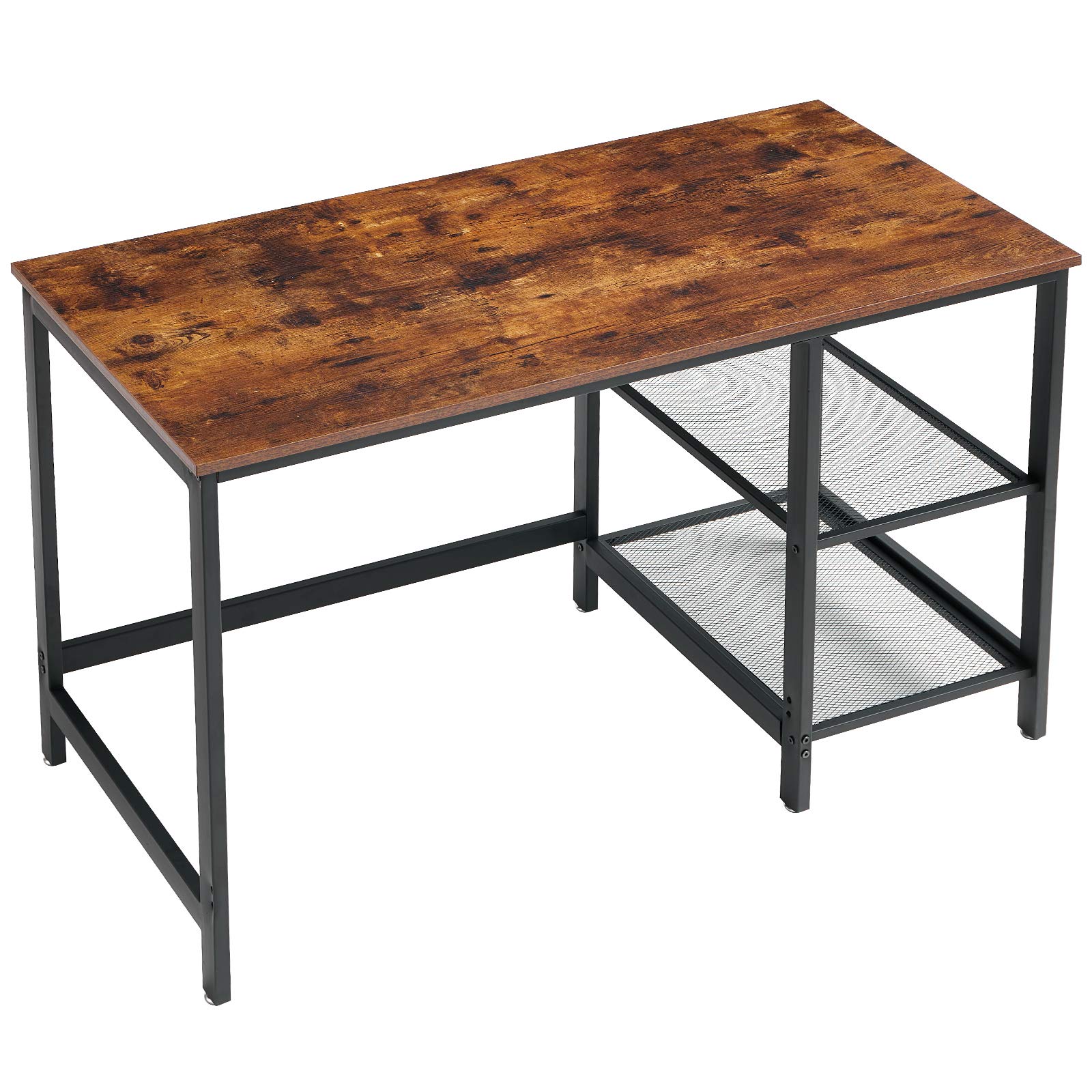 YMYNY Industrial Computer Desk, 47 Inch Large Study Writing Table with 2 Storage Shelves, Home Office PC Laptop Notebook Desk with Bookshelf, Easy Assembly, Rustic Brown UHTMJ33MH